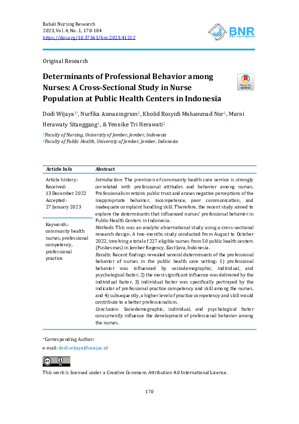 (PDF) Determinants of Nurse Professional Behavior: A cross-Sectional ...