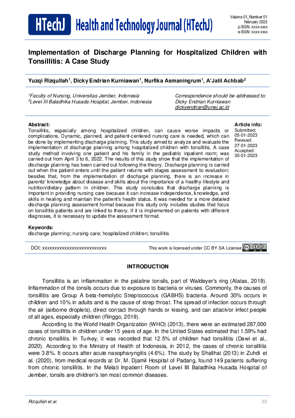 (PDF) Implementation of Discharge Planning for Hospitalized Children ...