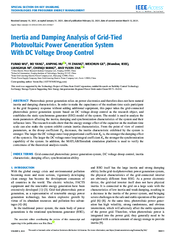 (PDF) Inertia and Damping Analysis of Grid-Tied Photovoltaic Power Generation System With DC ...