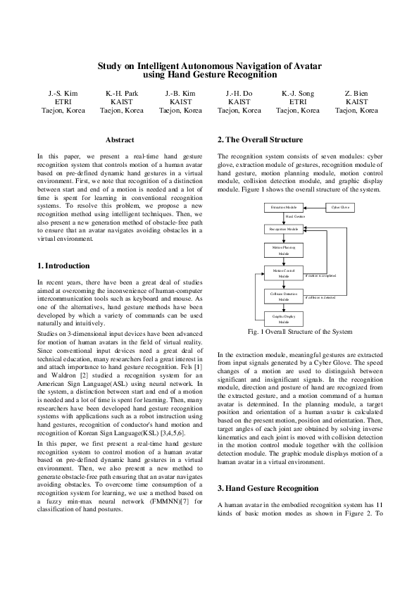 (PDF) Study on intelligent autonomous navigation of avatar using hand gesture recognition