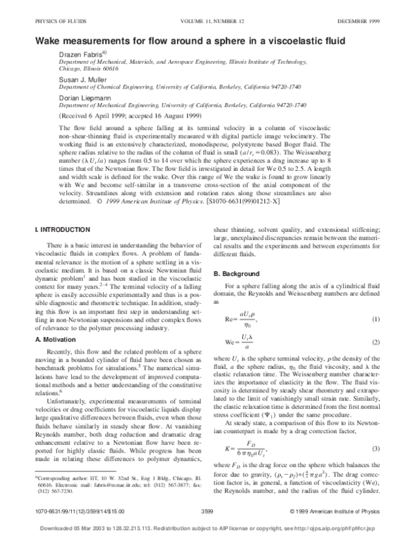 (PDF) Wake measurements for flow around a sphere in a viscoelastic fluid