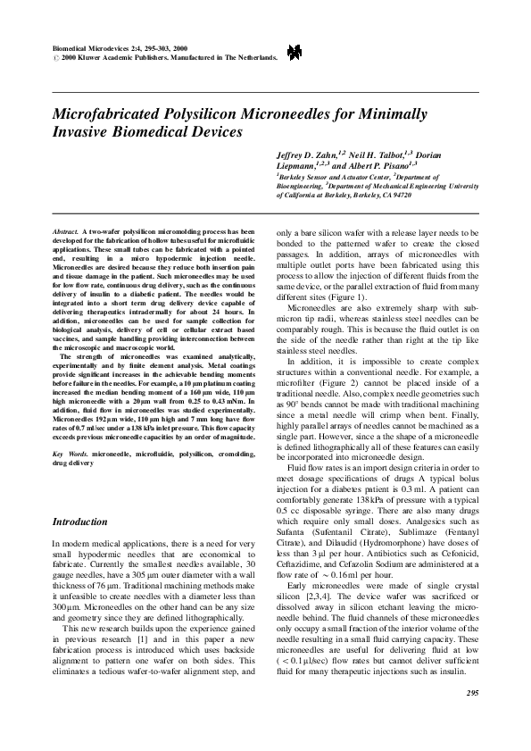 (PDF) Microfabricated Polysilicon Microneedles for Minimally Invasive ...