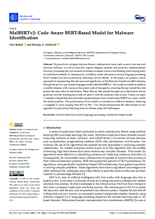 (PDF) MalBERTv2: Code Aware BERT-Based Model for Malware Identification