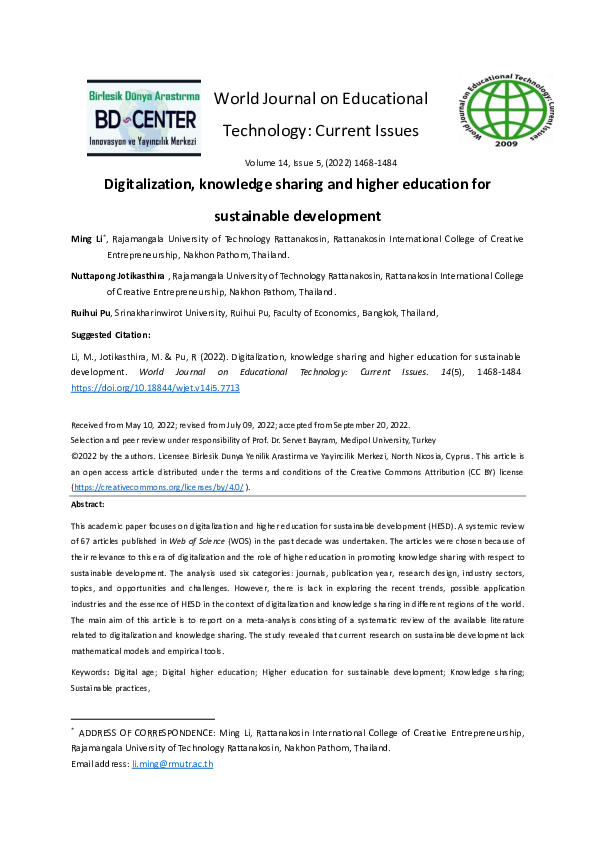 (PDF) Digitalization, knowledge sharing and higher education for ...