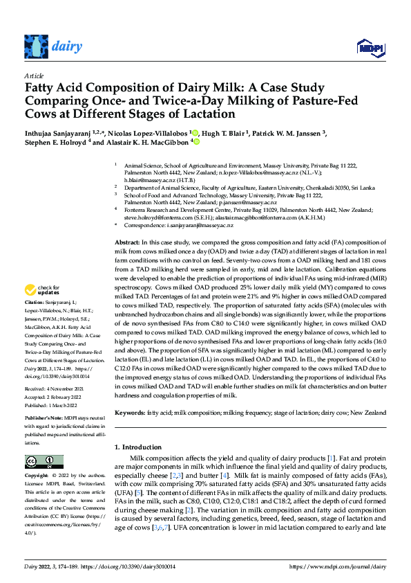 (PDF) Fatty Acid Composition of Dairy Milk: A Case Study Comparing Once ...