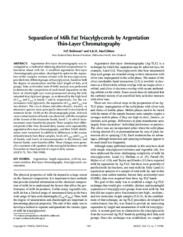 (PDF) Separation of milk fat triacylglycerols by argentation thin-layer ...