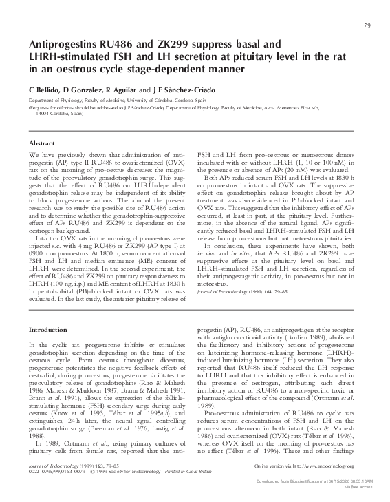 (PDF) Antiprogestins RU486 and ZK299 suppress basal and LHRH-stimulated ...