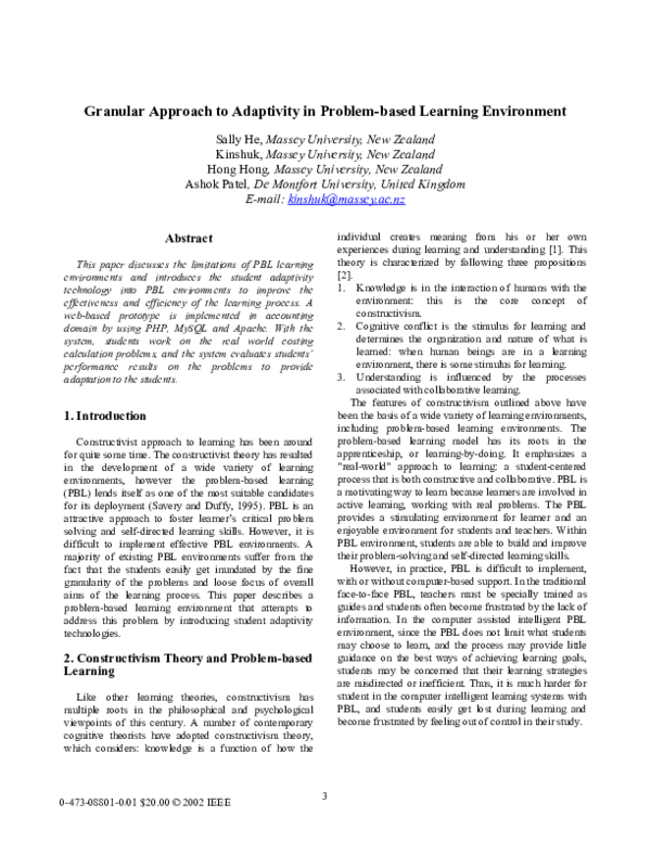 (PDF) Granular approach to adaptivity in problem-based learning environment