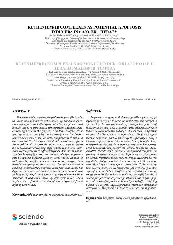 (PDF) Ruthenium(II) Complexes as Potential Apoptosis Inducers in Cancer Therapy