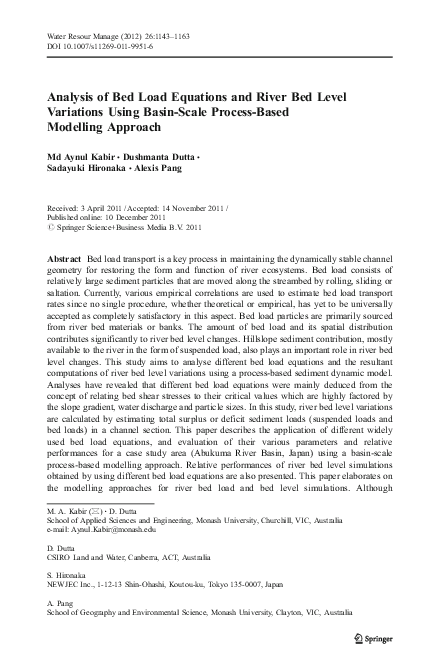(PDF) Analysis of Bed Load Equations and River Bed Level Variations ...
