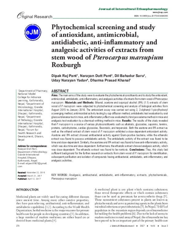 (PDF) Phytochemical screening and study of anti-oxidant, anti-microbial, anti-diabetic, anti ...