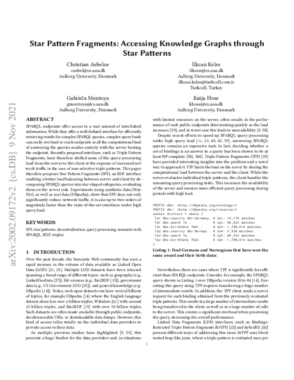 (PDF) Star Pattern Fragments: Accessing Knowledge Graphs through Star Patterns