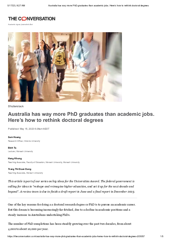 (PDF) Australia has way more PhD graduates than academic jobs. Here's ...