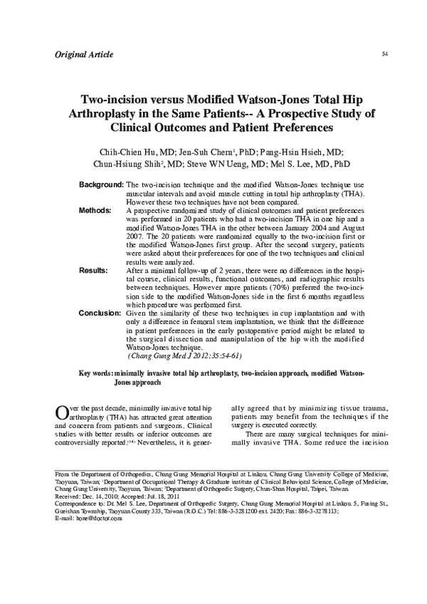 (PDF) Two-incision versus modified Watson-Jones total hip arthroplasty ...