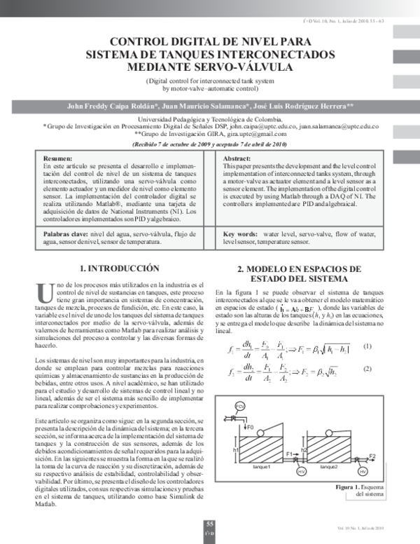 (PDF) Control Digital De Nivel Para Sistema De Tanques Interconectados Mediante Servo-Válvula