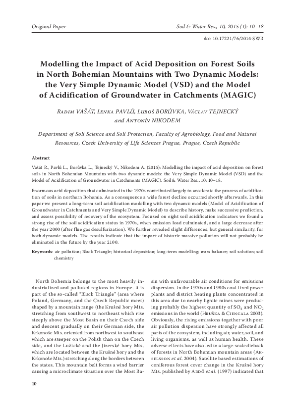 (PDF) Modelling the impact of acid deposition on forest soils in North Bohemian Mountains with ...