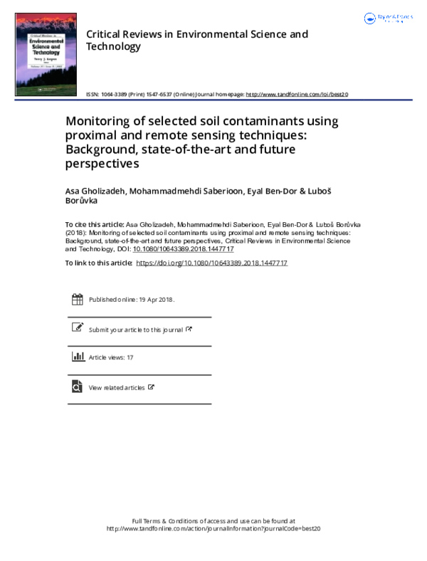 (PDF) Monitoring of selected soil contaminants using proximal and remote sensing techniques ...