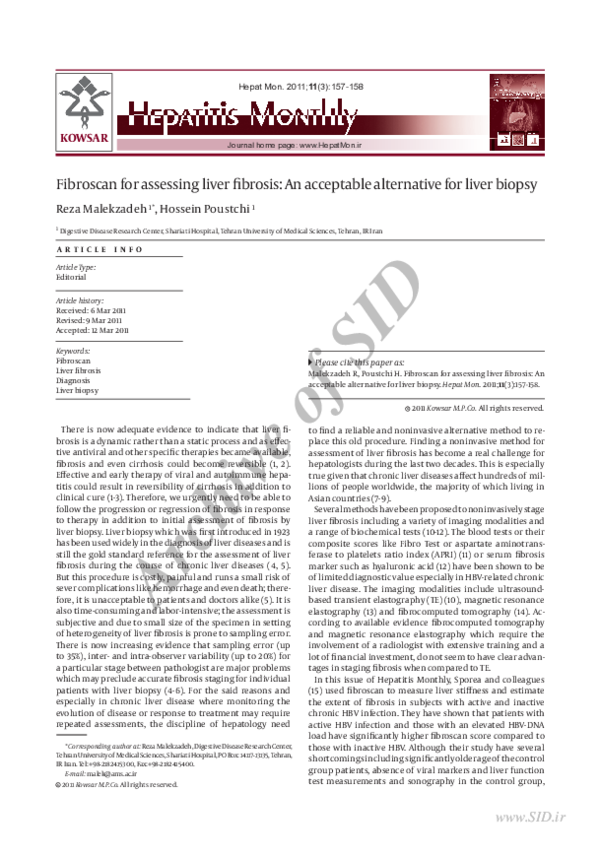 Pdf Fibroscan For Assessing Liver Fibrosis An Acceptable Alternative For Liver Biopsy