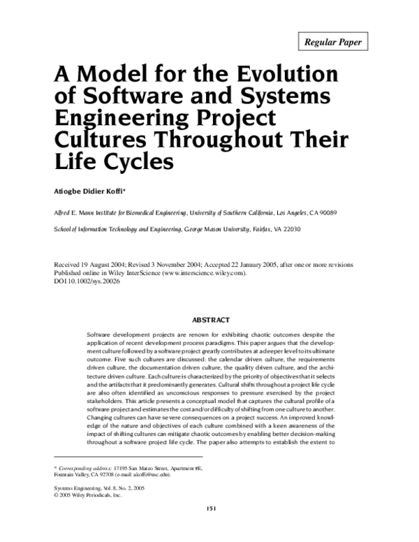 (PDF) A model for the evolution of software and systems engineering project cultures throughout ...