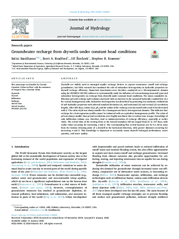 (PDF) Groundwater recharge from drywells under constant head conditions