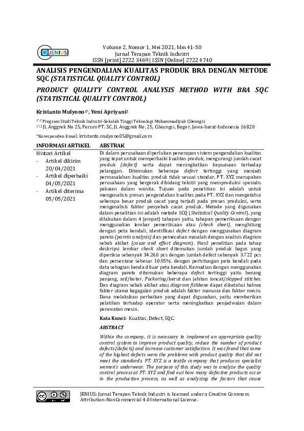 (PDF) Analisis Pengendalian Qualitas Produk Dengan Metode SQC (Statistical Quality Control)
