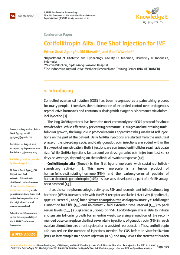 (PDF) Corifollitropin Alfa: One Shot Injection for IVF