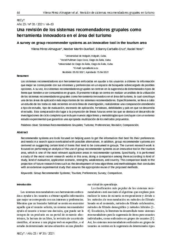(PDF) Una revisión de los sistemas recomendadores grupales como ...