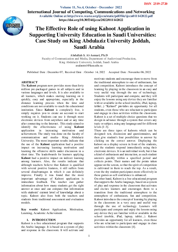(PDF) The Effective Role of using Kahoot Application in Supporting University Education in Saudi ...