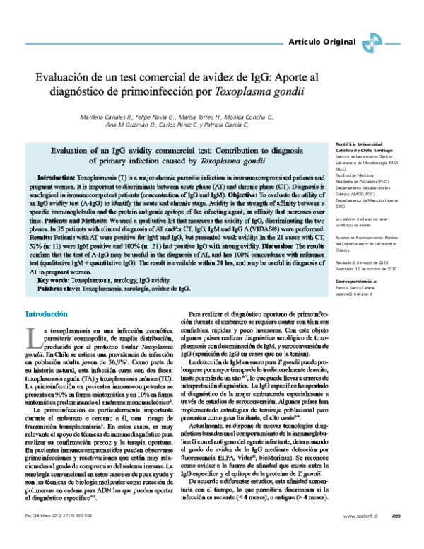 (PDF) Evaluación de un test comercial de avidez de IgG: Aporte al ...