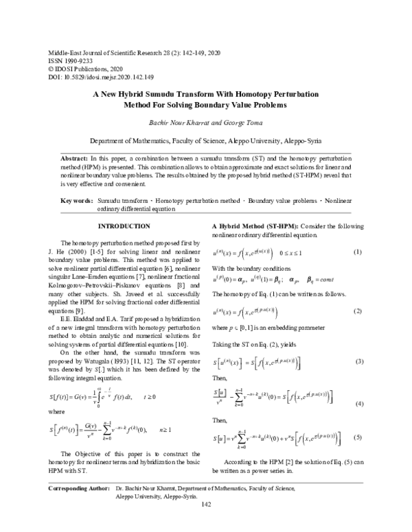 Pdf Hybrid Sumudu Transform For Boundary Values