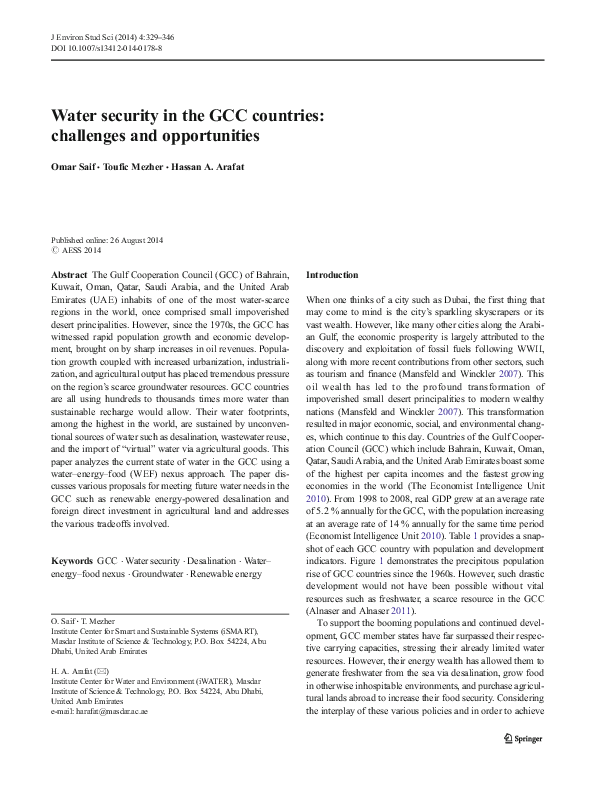 (PDF) Water security in the GCC countries: challenges and opportunities