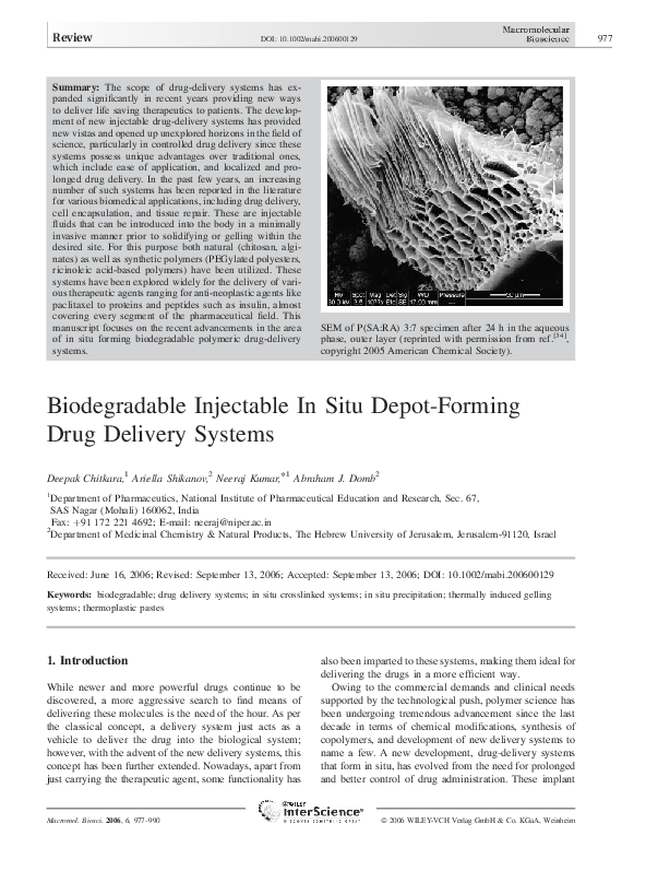 Pdf Biodegradable Injectable In Situ Depot Forming Drug Delivery Systems Neeraj Kumar
