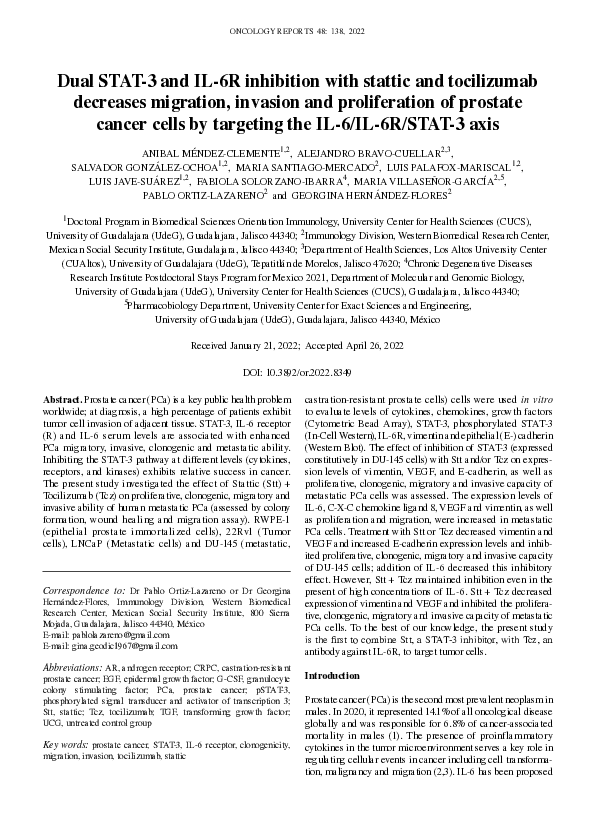 (PDF) Dual STAT‑3 and IL‑6R inhibition with stattic and tocilizumab ...