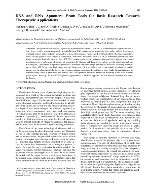 (PDF) DNA and RNA Aptamers: From Tools for Basic Research Towards ...