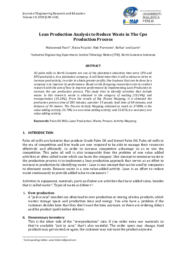 (PDF) Lean Production Analysis to Reduce Waste in The Cpo Production ...