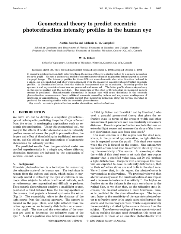 (PDF) Geometrical theory to predict eccentric photorefraction intensity profiles in the human eye