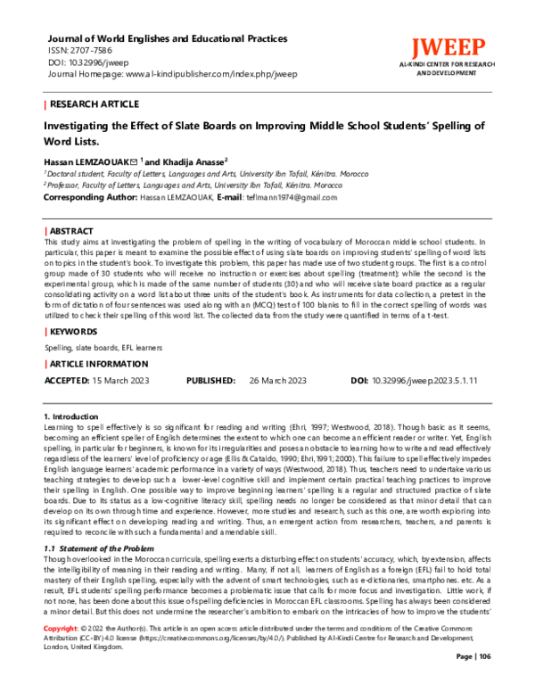 (PDF) Investigating the Effect of Slate Boards on Improving Middle ... (PDF) Investigating the Effect of Slate Boards on Improving Middle ...