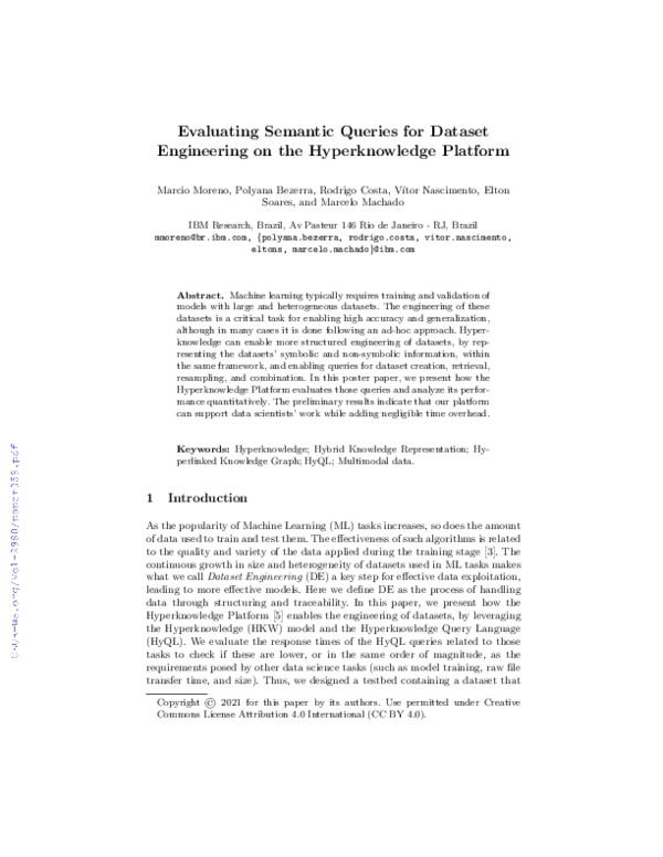 (PDF) Evaluating Semantic Queries for Dataset Engineering on the Hyperknowledge Platform