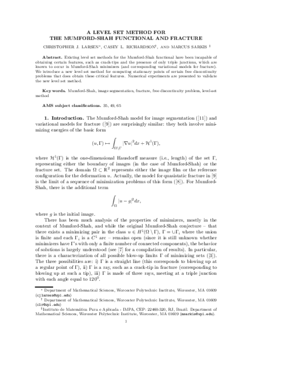 (PDF) A level set method for the Mumford-Shah functional and fracture