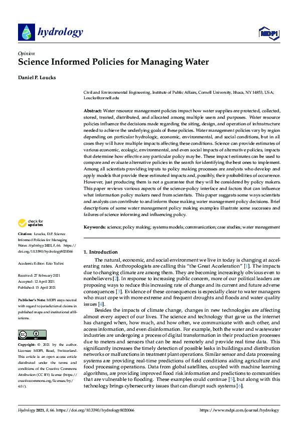 (PDF) Science Informed Water Management Policies