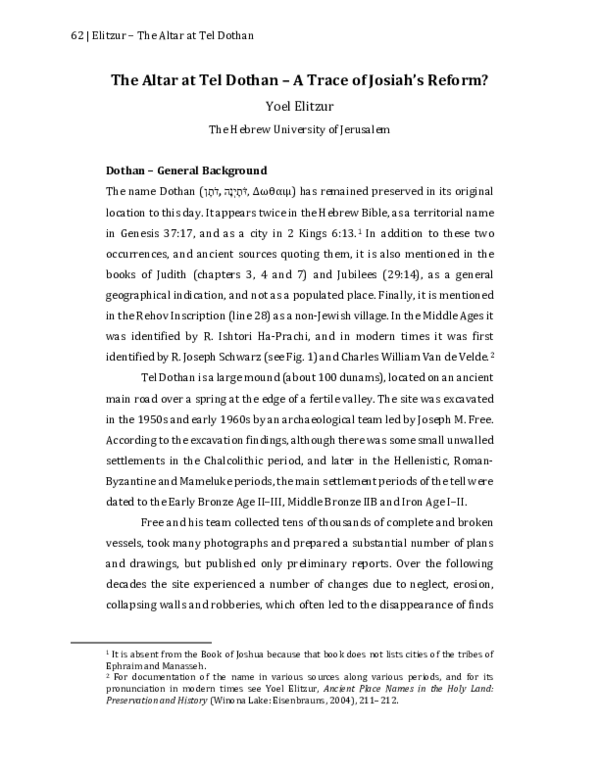 (PDF) The Altar at Tel Dothan -A Trace of Josiah's Reform