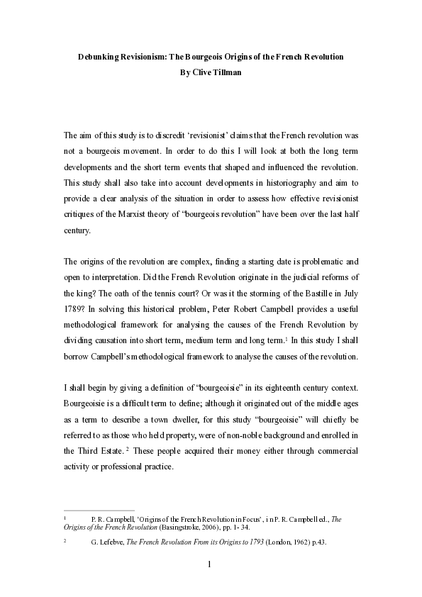 (PDF) Debunking Revisionism: The Bourgeois Origins of the French Revolution