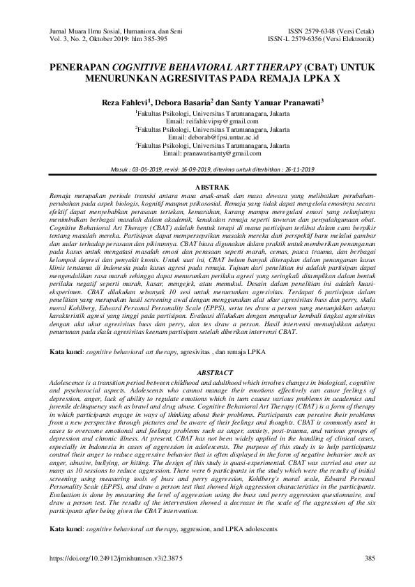 (PDF) Penerapan Cognitive Behavioral Art Therapy (Cbat) Untuk ...