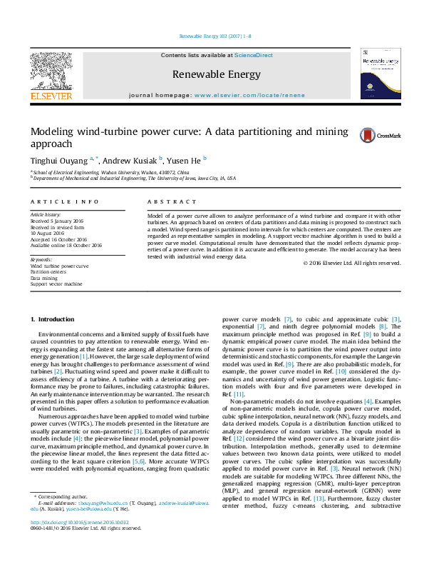 Pdf Modeling Wind Turbine Power Curve A Data Partitioning And Mining Approach