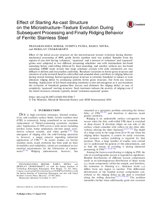 Pdf Effect Of Starting As Cast Structure On The Microstructure