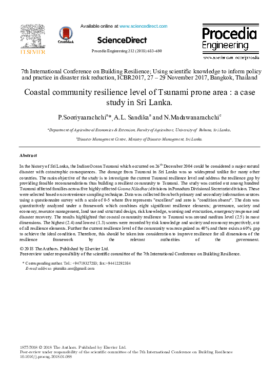 (PDF) Coastal community resilience level of Tsunami prone area : a case ...