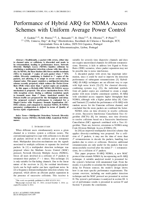 (PDF) Performance of Hybrid ARQ for NDMA Access Schemes with Uniform Average Power Control