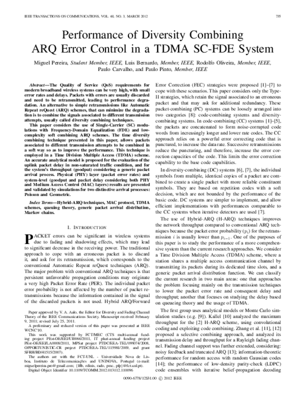 (PDF) Performance of Diversity Combining ARQ Error Control in a TDMA SC-FDE System