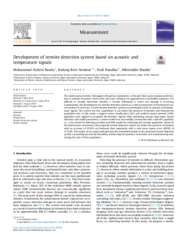 (PDF) Development of termite detection system based on acoustic and temperature signals