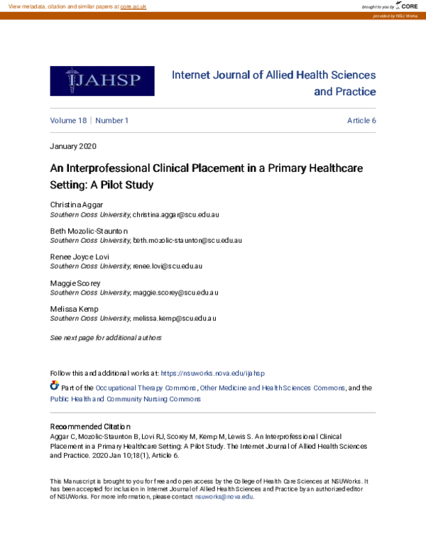 (PDF) An Interprofessional Clinical Placement in a Primary Healthcare ...